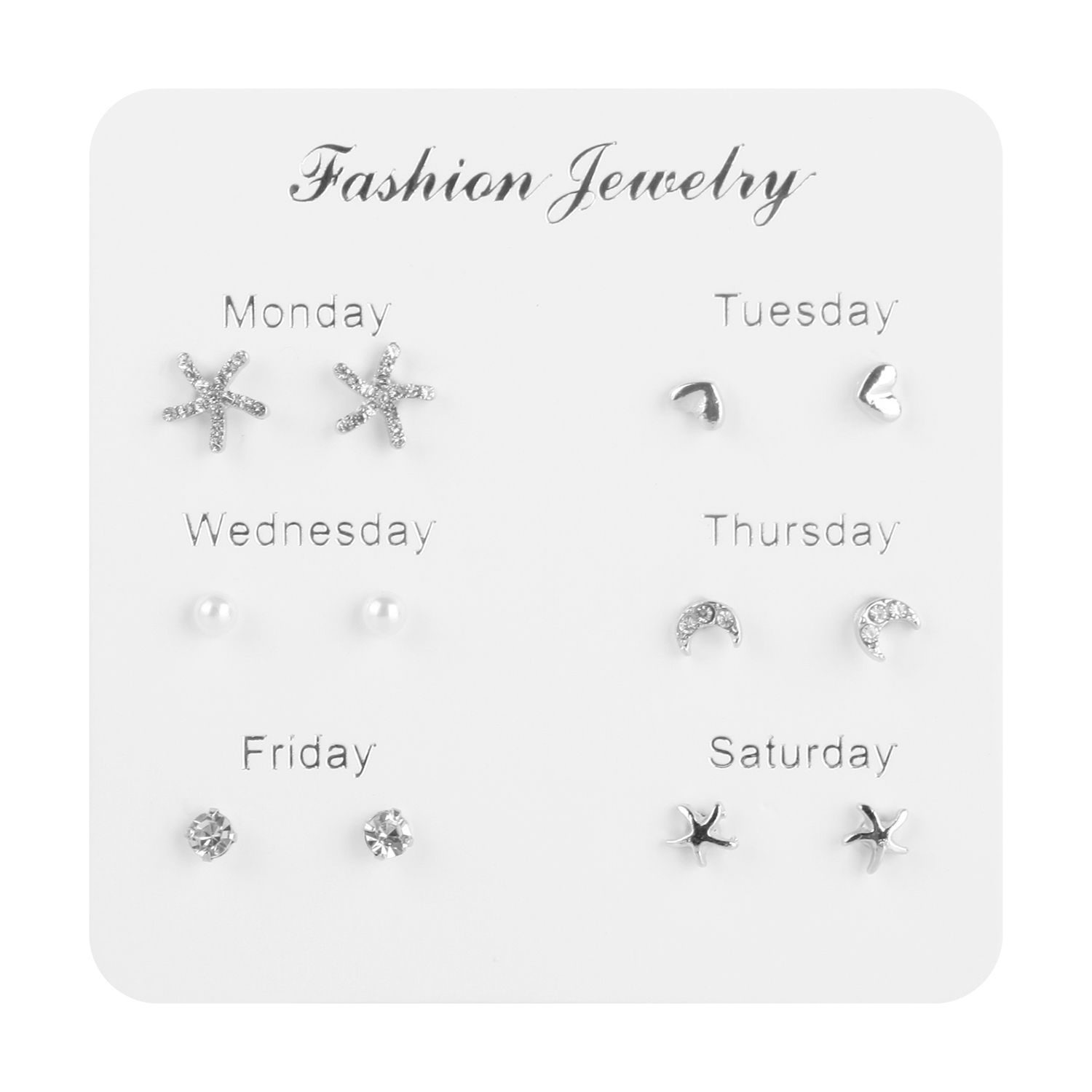 6 Pairs One Week Stud Earrings Sweet Korean Style Earrings Set For ...