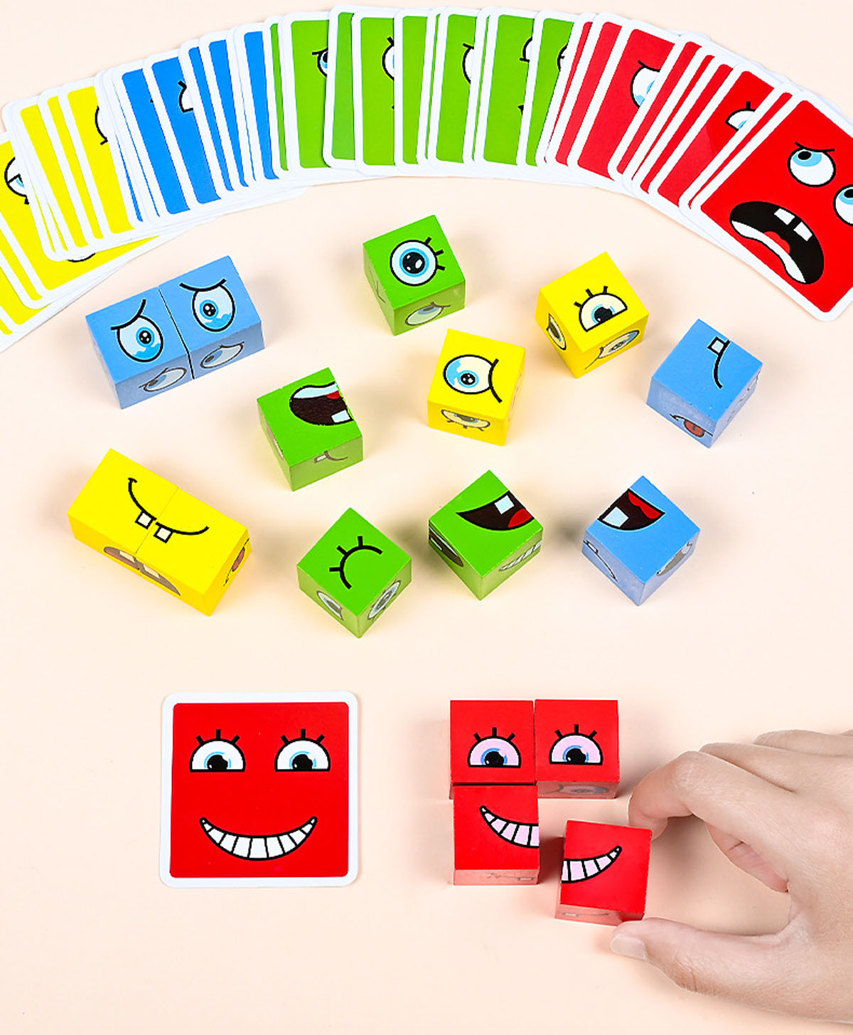 Cube Face Changing Building Blocks Board Game Wood Puzzle Montessori ...