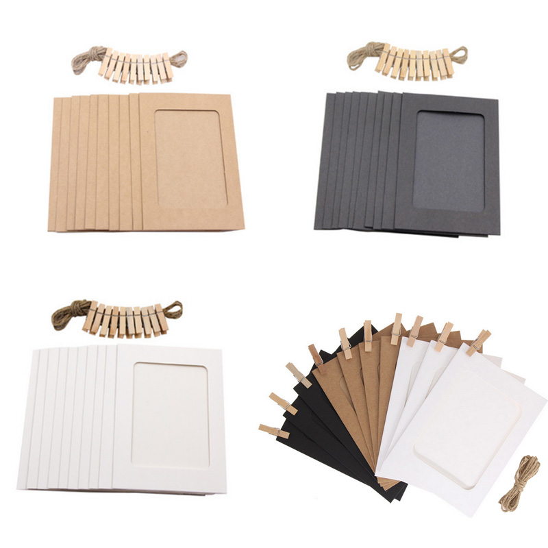 10pcs Paper Photo Frame For Photo String Wooden Clips Holder Home Wall ...