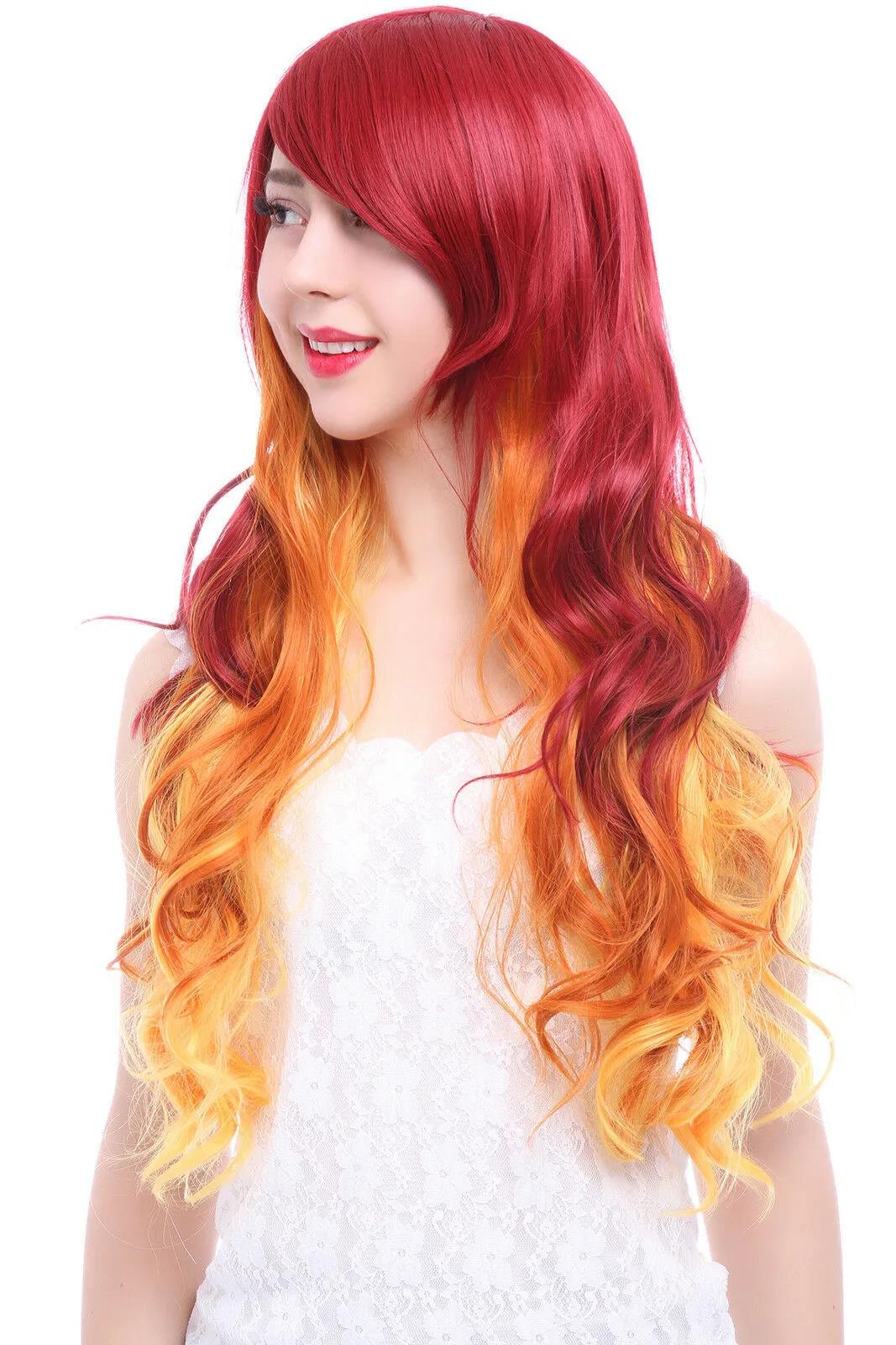 Starfire 27 Long Curly Wavy Gradient Fire Red Ombre Cosplay Wig ...