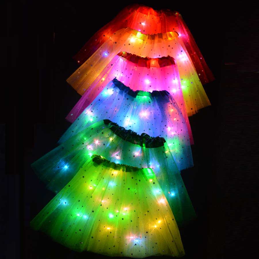 【Petalfall】Kids Girl Light Up Skirt Star Tutu Flower Headband Birthday ...