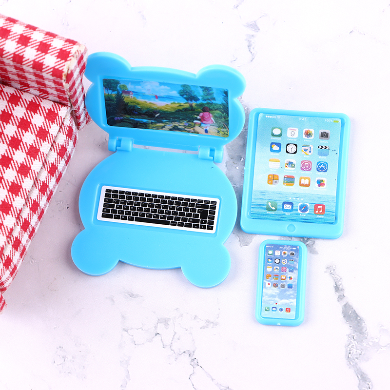 3Pcs/Set 1:12 Dollhouse Miniature Folding Laptop Model Computer Tablet ...