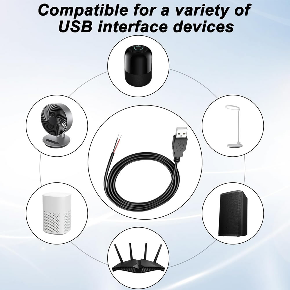 DC 2 Pin USB Power Cable USB Male Female to 2 Core Extension Cord For ...