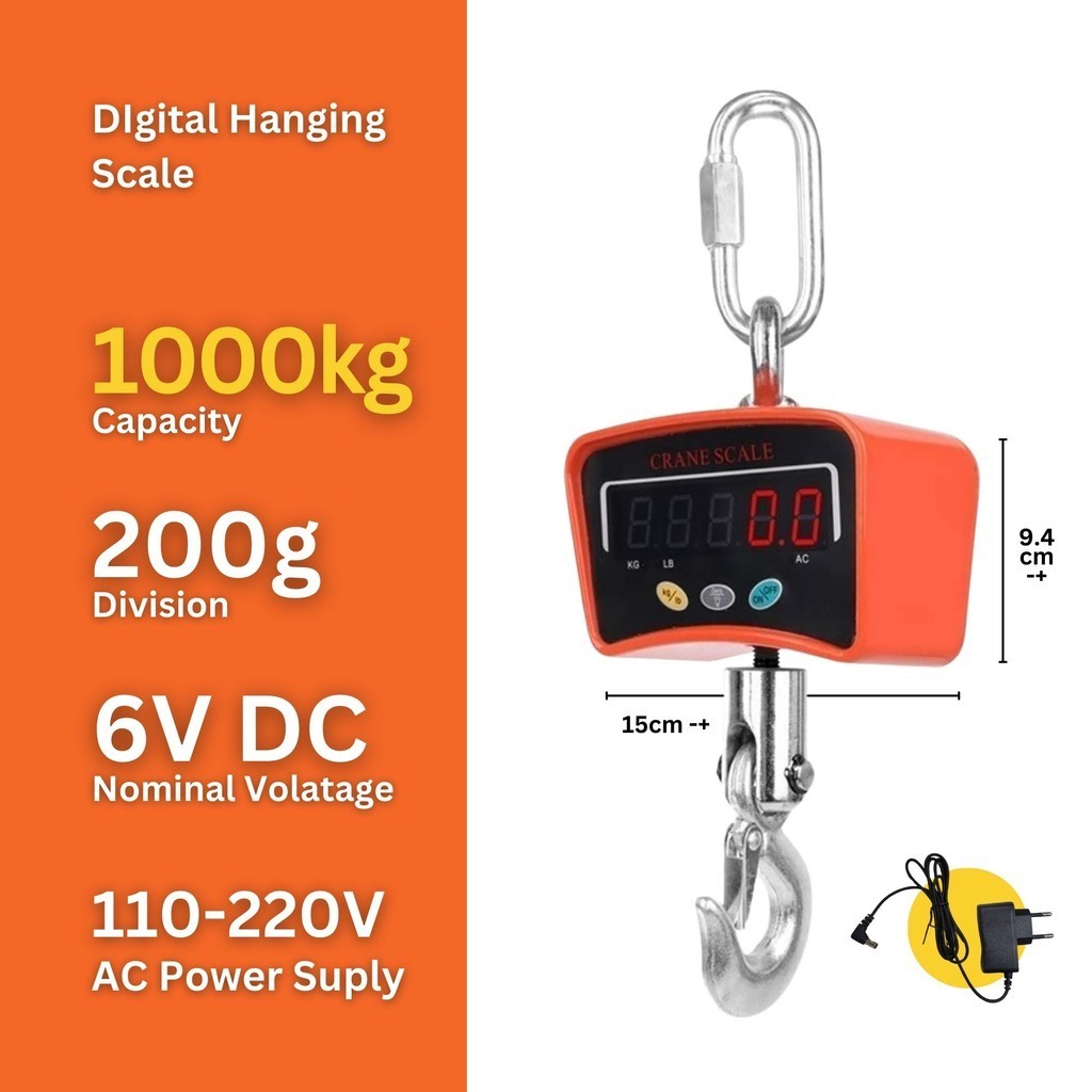 500kg 1000kg Digital Hanging Scale Weight Crane Scale LCD Display Heavy ...