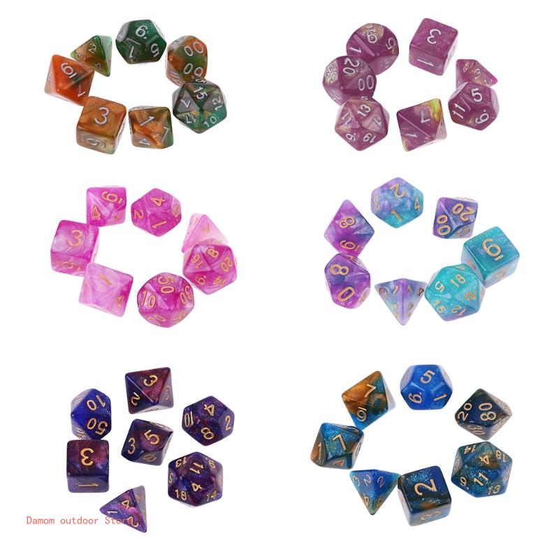 【New arrival】7pcs/set Dichromatic D4 D6 D8 D10 D12 D20 Polyhedral Dices ...