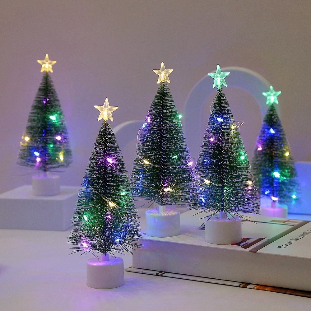 New Christmas Mini Christmas Trees LED with Stars Xmas Tree Ornament ...