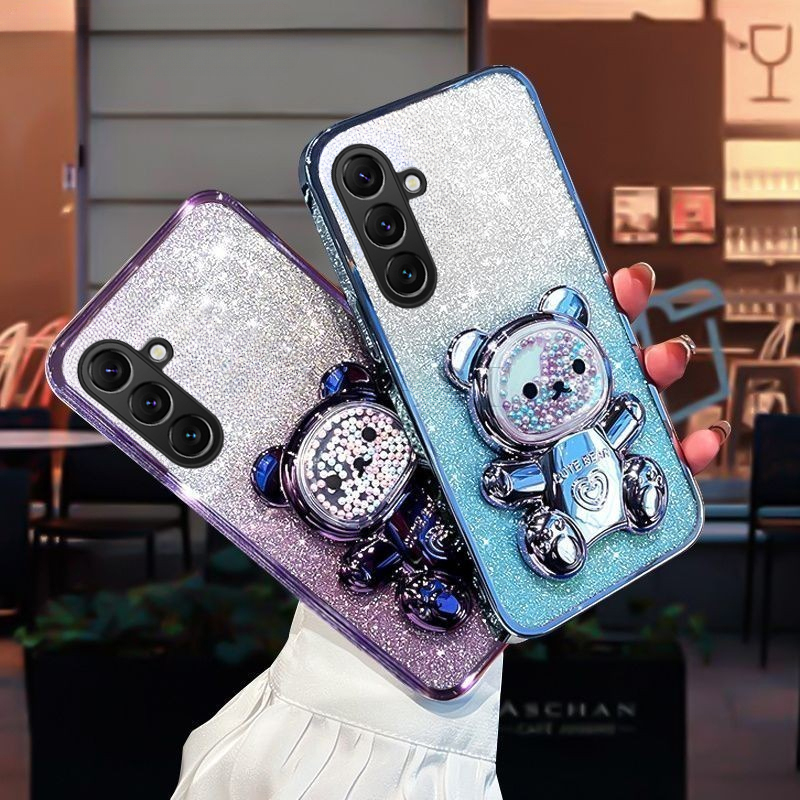New Phone case Smasung A07 A17 with Gradient 3D Bear Folding Stand ...