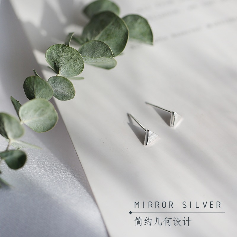 Mrs. Zeng Mini Triangle Handmade Wire-drawing Earrings Cute All-match ...