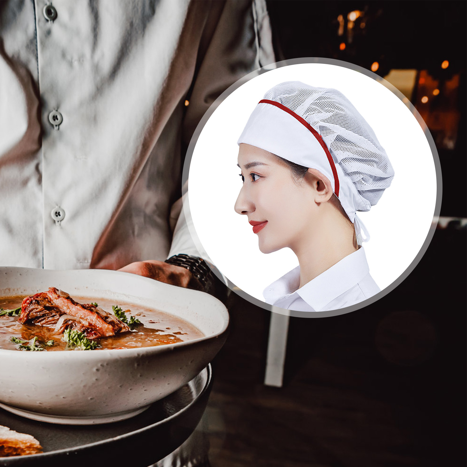 Chef Mesh Cap Polyester Elastic Head Cover for Kitchen School ...