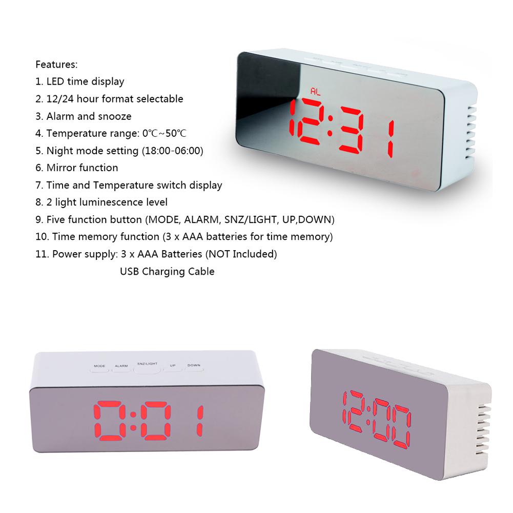【High-quality】Digital LED Mirror Alarm Clock Desktop Clock Temperature ...
