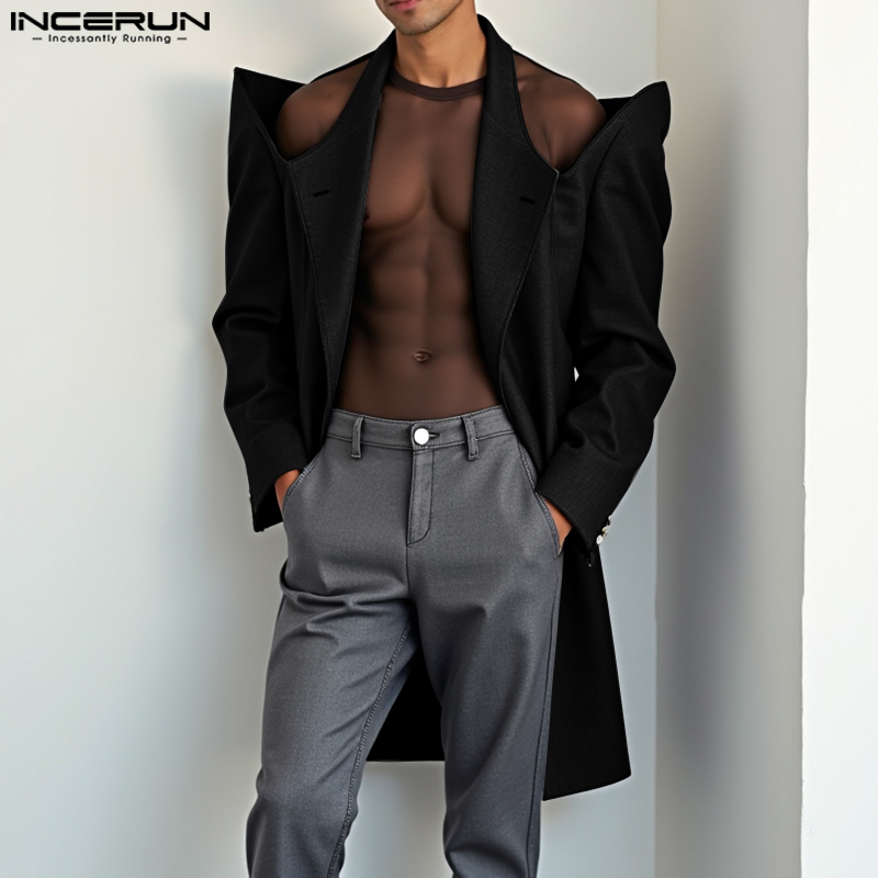 INCERUN Men's Niche Design Shoulder Cutouts Long Sleeve Blazer Trendy ...