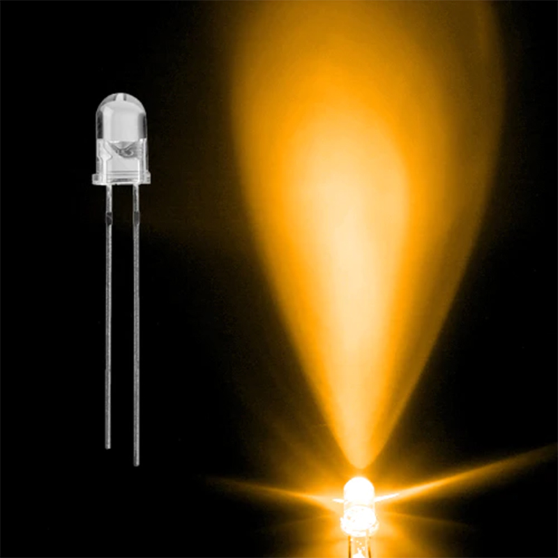 Yellow / Amber LED - 3MM, CRYSTAL CLEAR, VERY HIGH BRIGHTNESS, PACKAGE ...