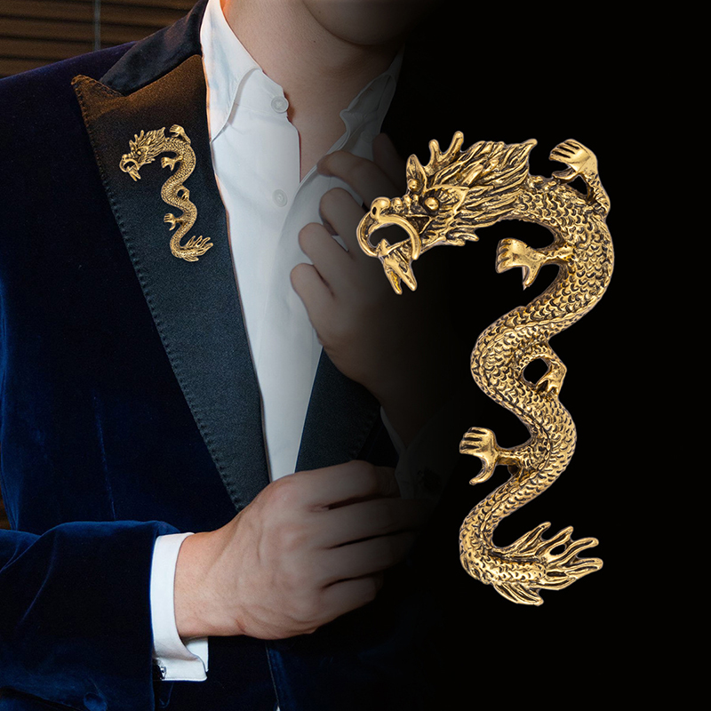 Chinese Style Zodiac Dragon Brooch Suit Coat Lapel Pin For Men Women ...