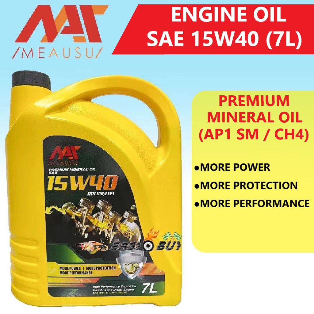 MEAUSU Engine Oil API SM CH4 SAE 15W40 15W-40 Premium Mineral (7L) | Lazada