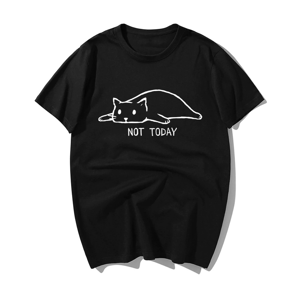 New fashion funny mens T-shirt NOT TODAY Cute Cat Print Men Cotton ...