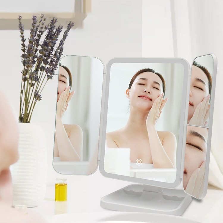 Trifold Makeup Mirror LED Lights Dorm Dressing Mirror Beauty Light up ...