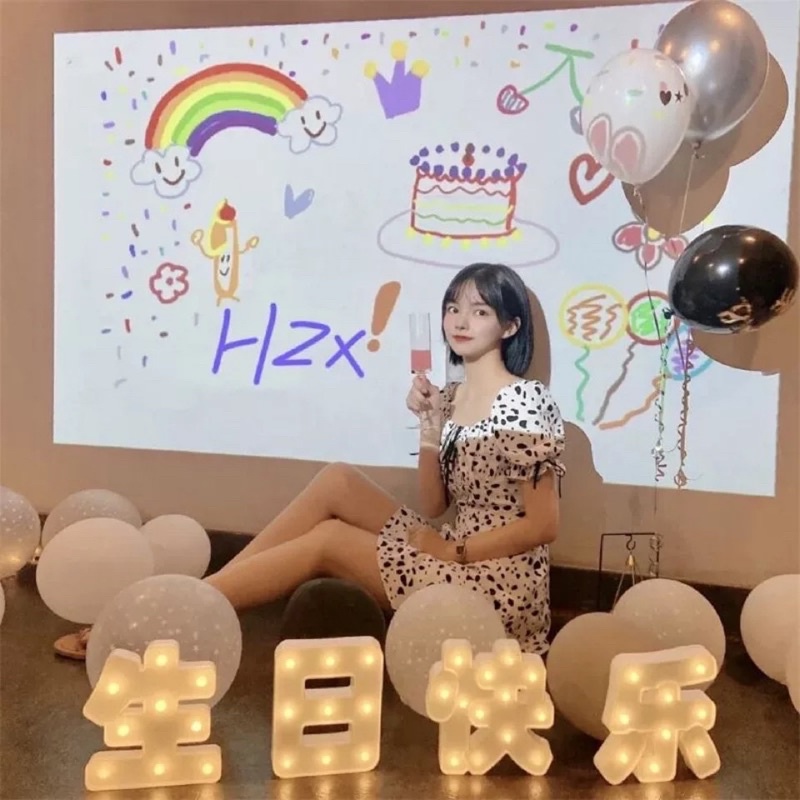 แถมแบต พร้อมส่งในไทย เครื่องฉายภาพ Hbdโปรเจคเตอร์ฉากหลังวันเกิด Hbdปาร์ตี้วันเกิด โคมไฟ