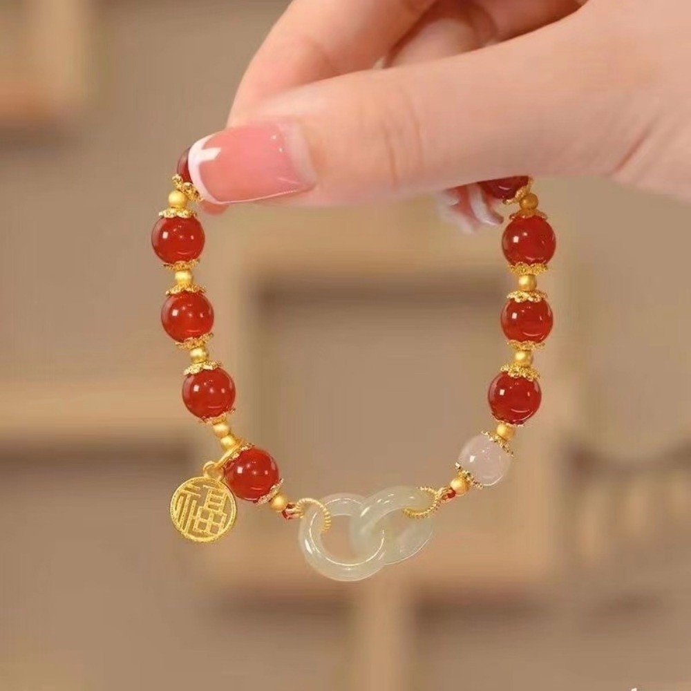 Vintage Heart Buckle Chalcedony Bead Bracelet Imitation Jade Fengshui ...
