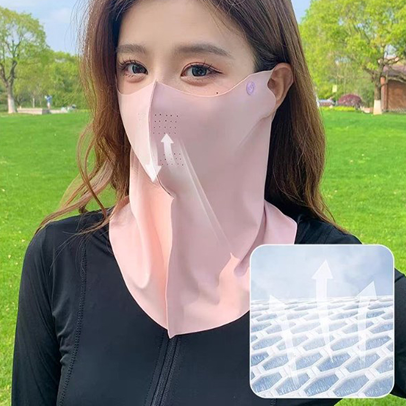 Women Summer UV Protection Neck Scarf Ice Silk Face Mask Cover Outdoor ...