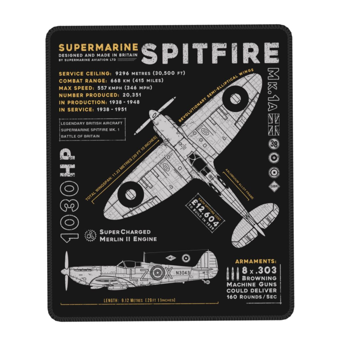 【New Arrivals】PC Gaming Mouse Pad Rubber Base Supermarine Spitfire MK ...