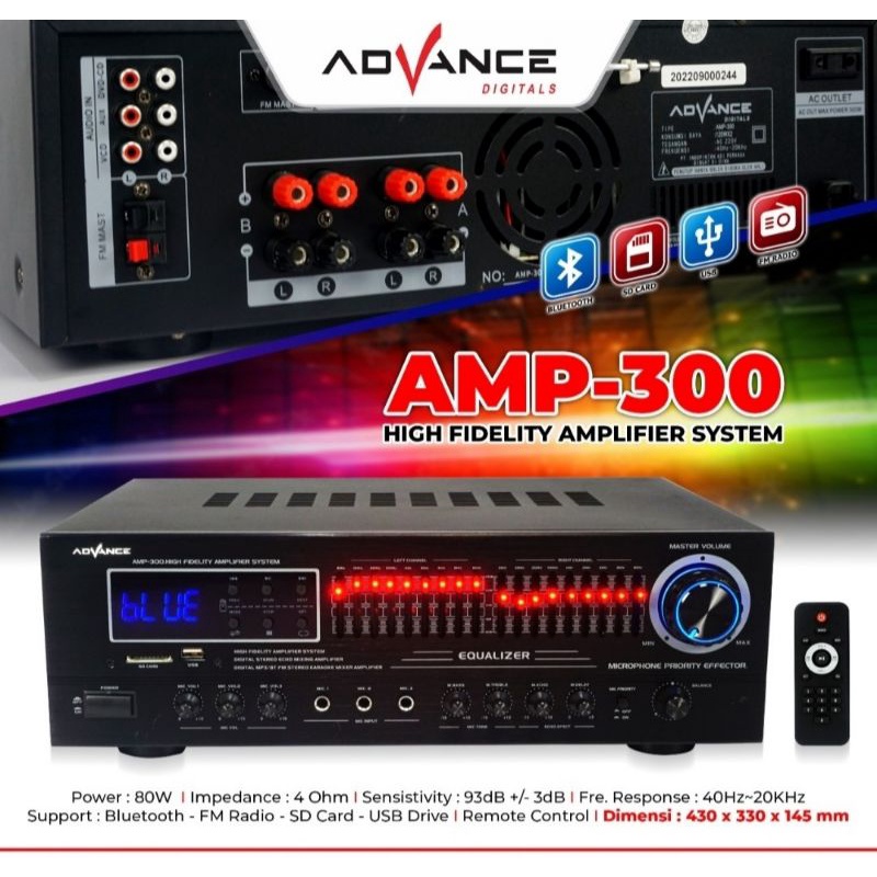 ADVANCE HIGH FIDELITY AMPLIFIER SYSTEM AMP-300 | Lazada Indonesia