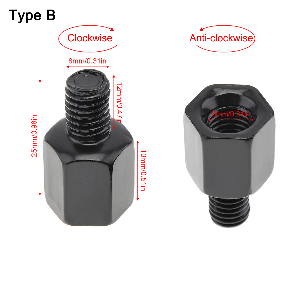2PCS Universal Motorcycle Side Mirror Adapter Screws Clockwise and ...
