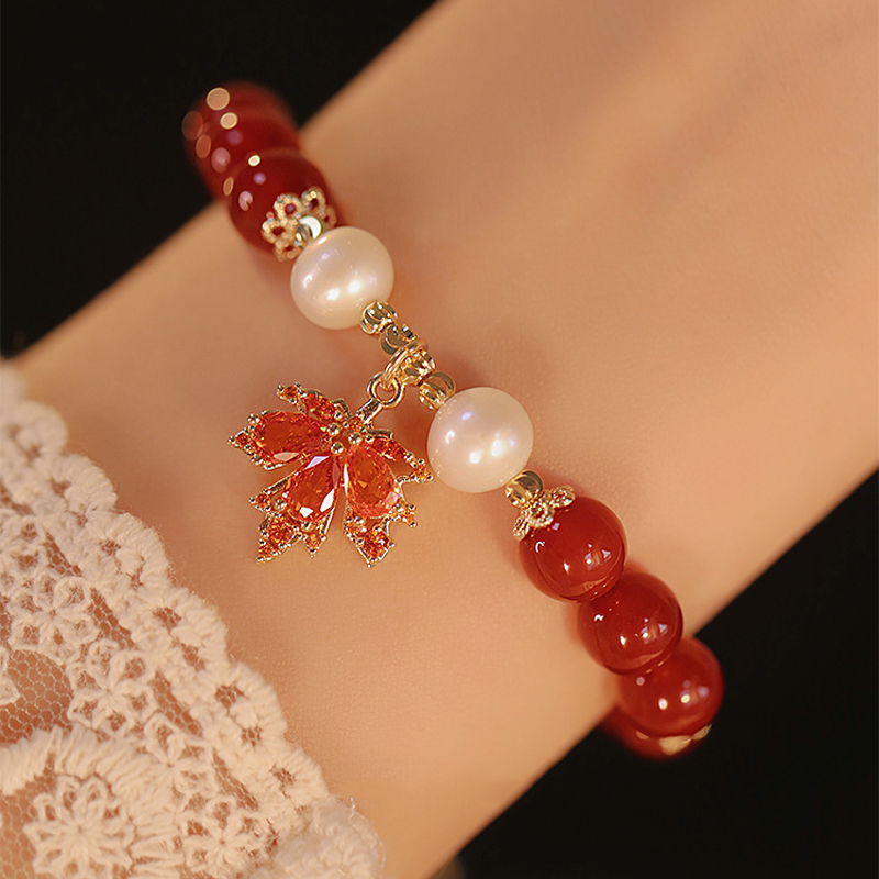 Fashionable Pearl Red Agate Maple Leaf Bracelet Suitable For Women Maple Leaf Women S Jewelry New Agate Fashion Bracelet 18Cm Women S Accessory Lazada Lazada PH