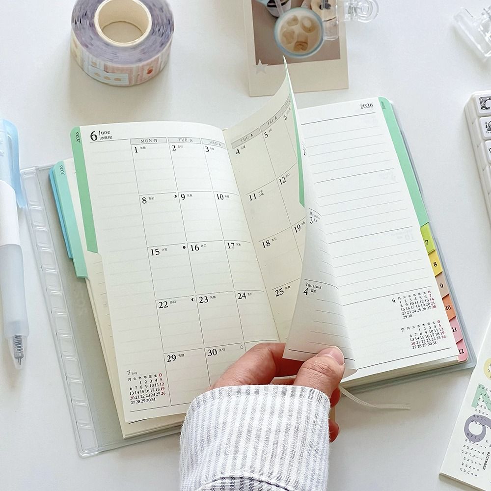 New 220 Pages 2026 Planner PU Leather Colorful Index Agenda Book DIY ...