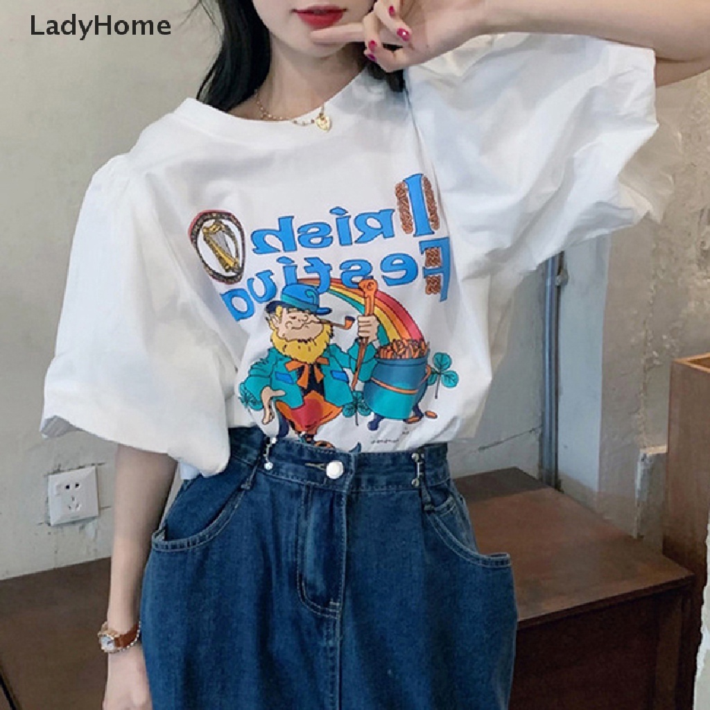 Lhj เสื้อยืดคอกลม แขนสั้น พิมพ์ลายการ์ตูน ทรงหลวม สไตล์เรโทร สําหรับ ...