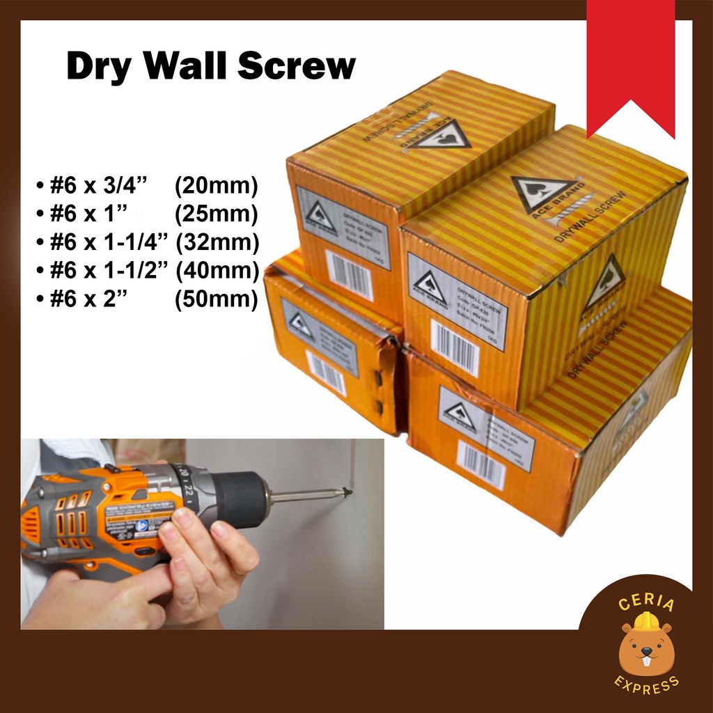 [1KG] ACE BRAND Black Dry Wall Screw #6 Skru Kayu Hitam Box 3/4 1 1-1/4 1-1/2 2 | Lazada