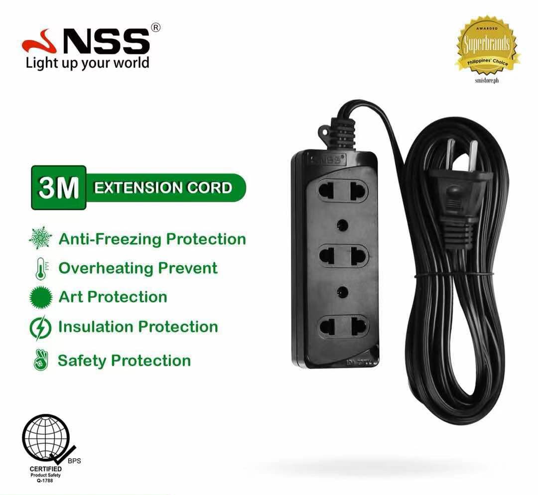 3 Meters Extension Cord Extension Sockets 3 Gangs/3 Socket Black NSS NS ...