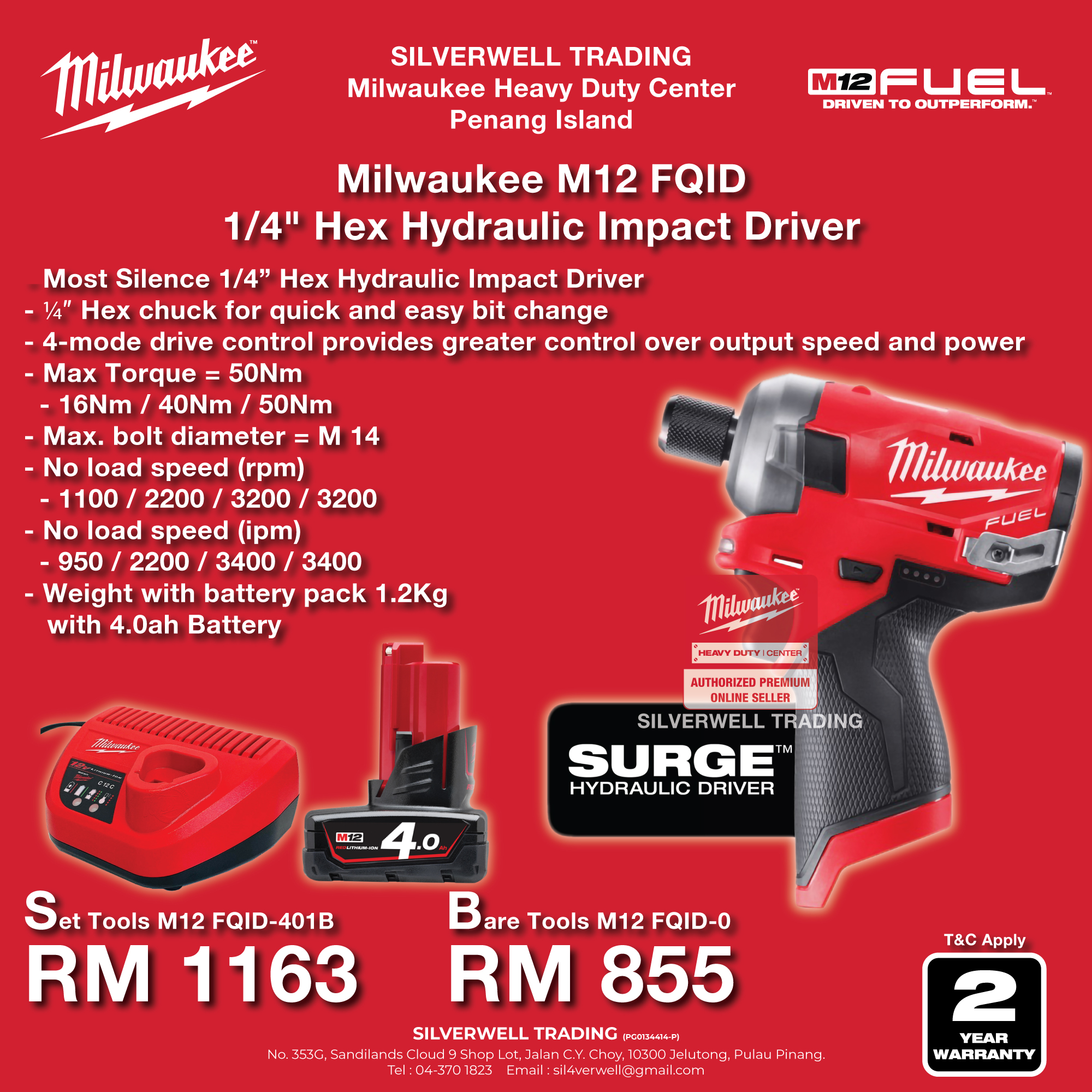 Milwaukee FUEL™ SURGE™ ¼″ HEX HYDRAULIC IMPACT DRIVER (M12 FQID) | Lazada