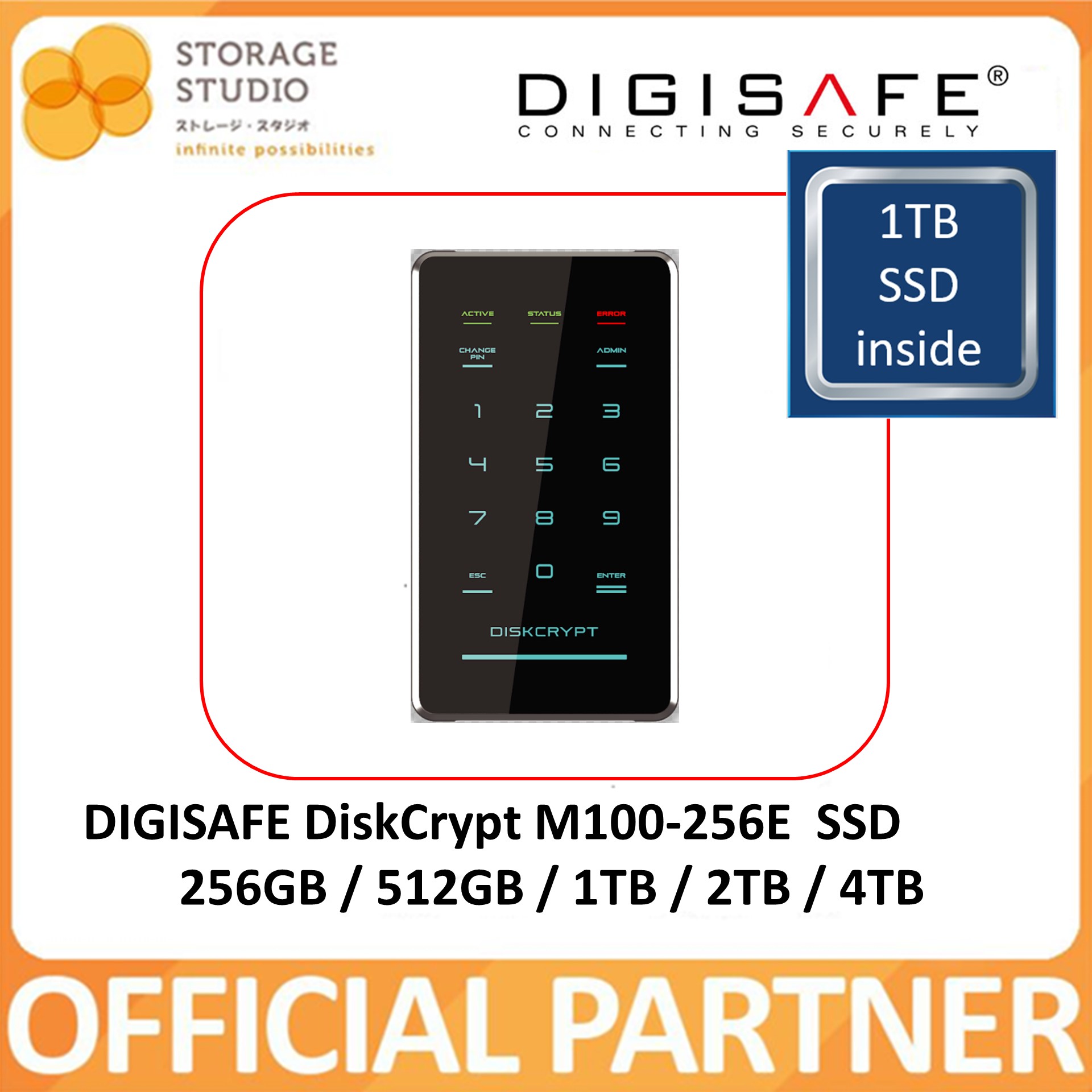 DIGISAFE DiskCrypt M100-256E USB 3.0 SSD 256GB / 512GB / 1TB / 2TB ...