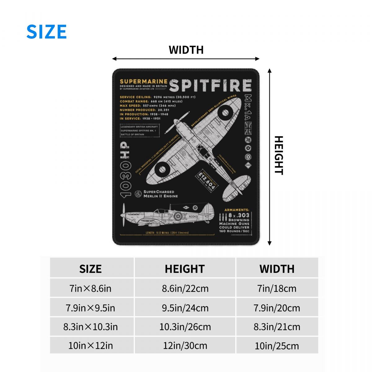 【New Arrivals】PC Gaming Mouse Pad Rubber Base Supermarine Spitfire MK ...