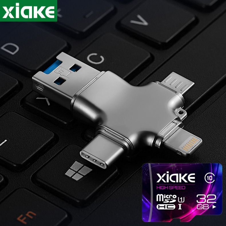 XIAKE-045 4 in 1 multi connector card reader，OTG lightning，OTG micro ...