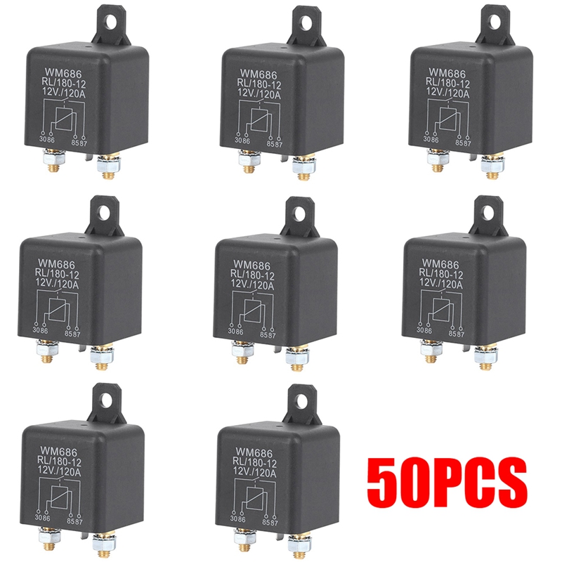 50PCS Black Relay Starter Relay DC 12V 100A 4-Pin WM686 Normal Open Car ...