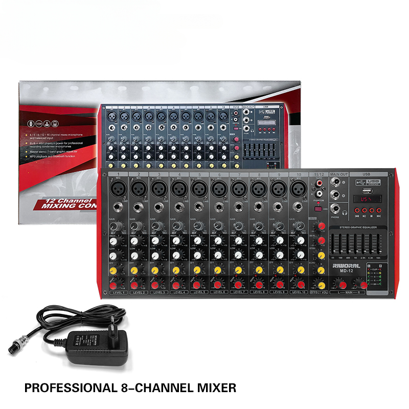 Audio Mixer 6 8 12 Channel USB Bluetooth Mixer Crossover Sound System ...