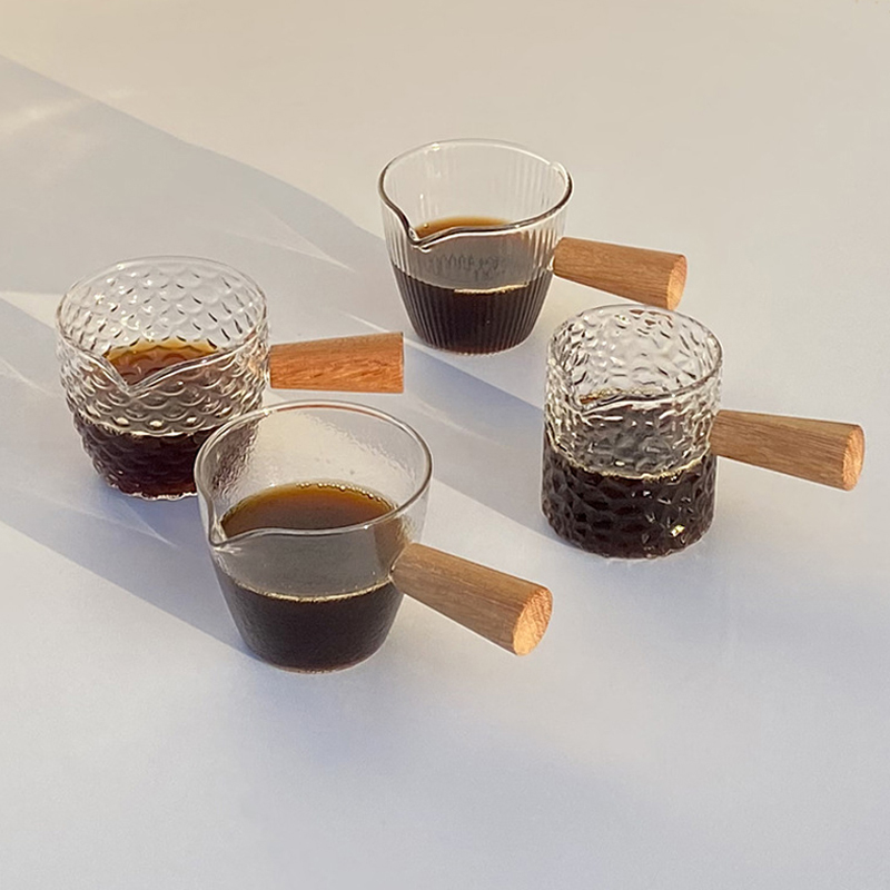 【New Arrivals】1pc Wood Handle Glass Espresso Measuring Cup DIY Coffee ...