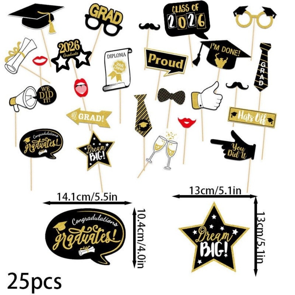 25pcs Party Supplies Black Graduation Photo Props Class of 2026 ...