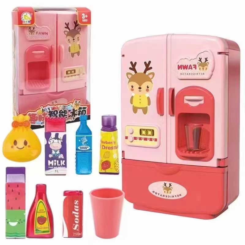 Mini Pretend Playset Simulation Double Door Refrigerator Play Household ...