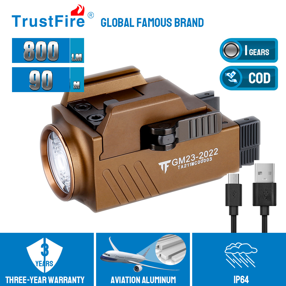 TrustFire GM23 LED Tactical Flashlight 800lm Weapon Light Rechargeable ...