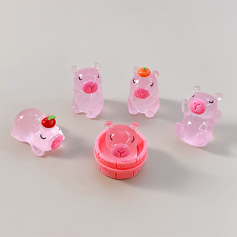 Luminous Cartoon Pink Capibala Ornament Glow Pendant Micro Garden ...