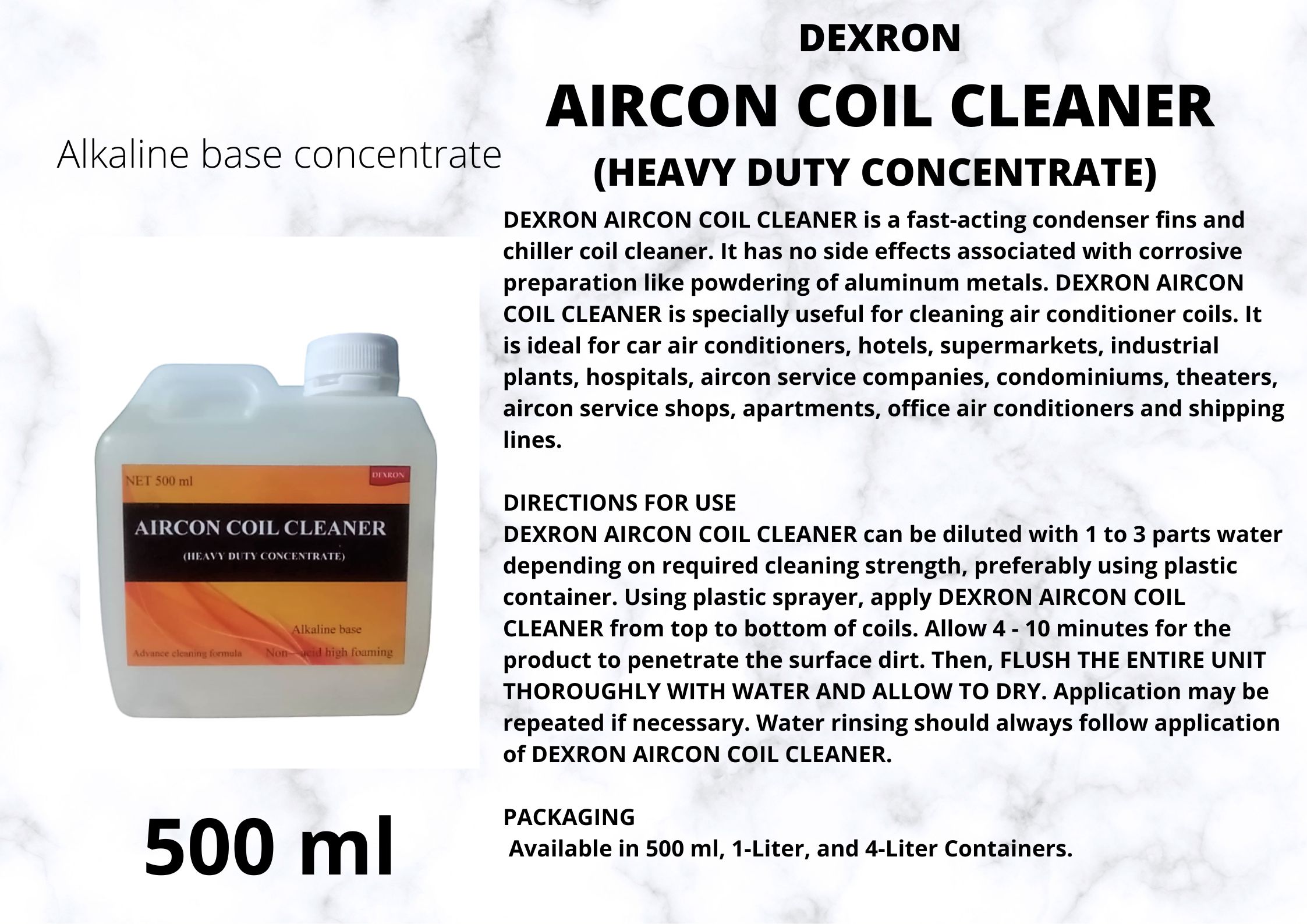 DEXRON AIRCON COIL CLEANER (ALKALINE BASE CONCENTRATE) 500 ml | Lazada PH