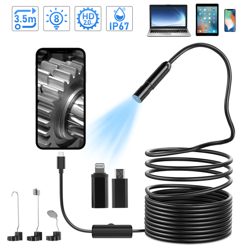 Endoscope Inspection Camera Flexible Rigid Snake Camera With 6 LED ...