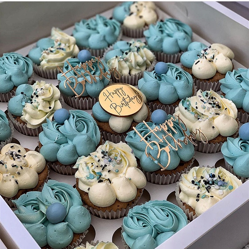 Acrylic Cupcake Toppers Happy Birthday Cake Disc Mirror Acrylic Cake ...