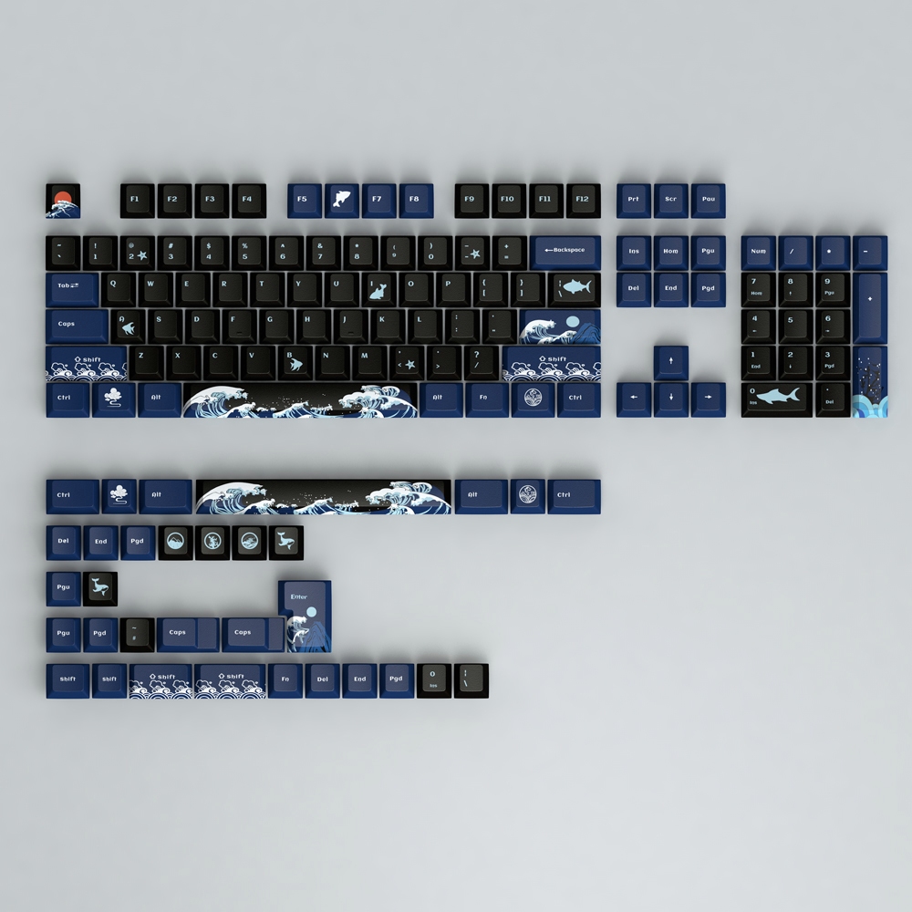 COD 129 Keys Coral Sea Keycaps Black English Cherry Profile PBT Dye ...