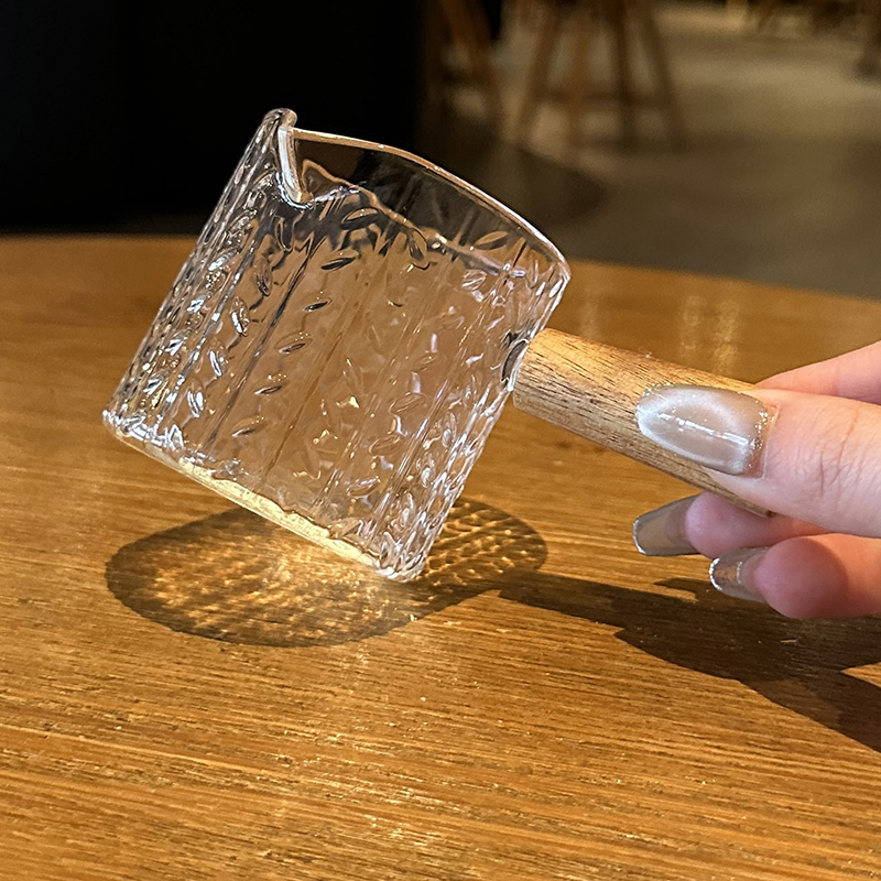 【New Arrivals】1pc Wood Handle Glass Espresso Measuring Cup DIY Coffee ...