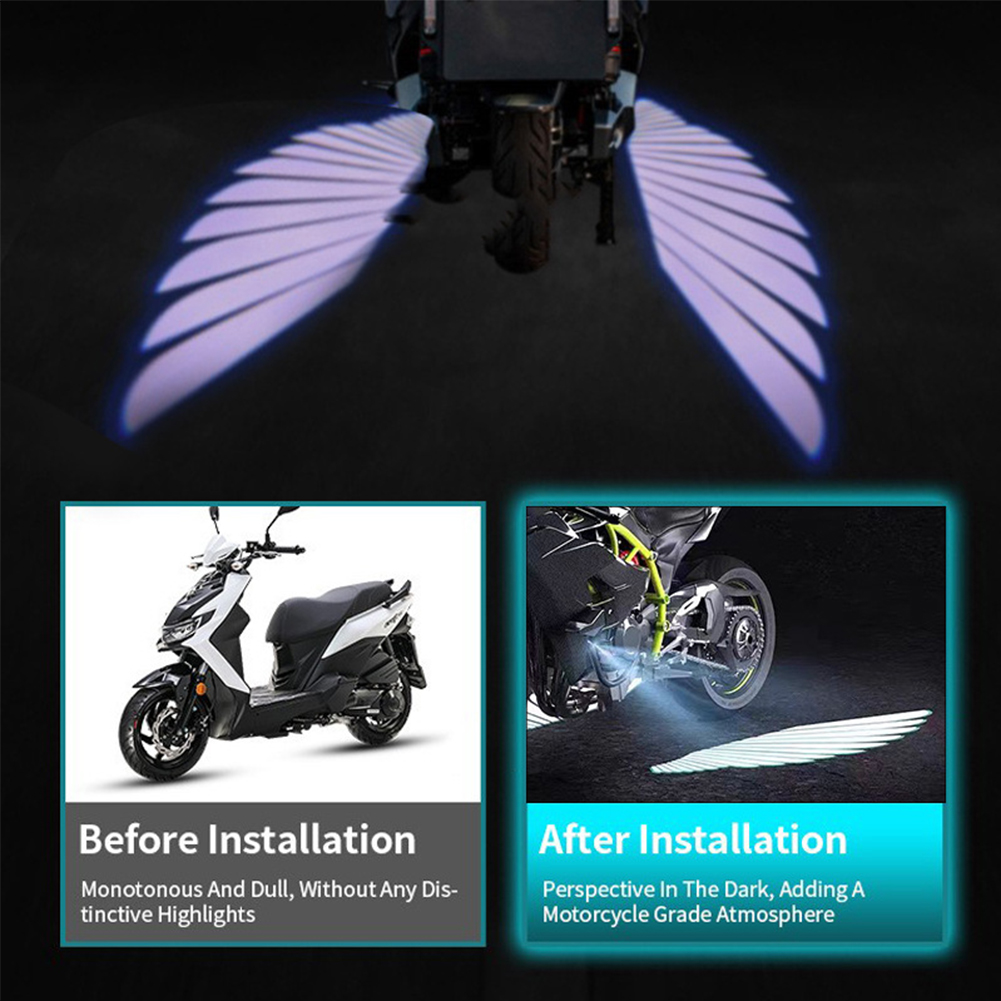 FG Pair Motorcycle LED Welcome Light Angel Wings Style Projection ...