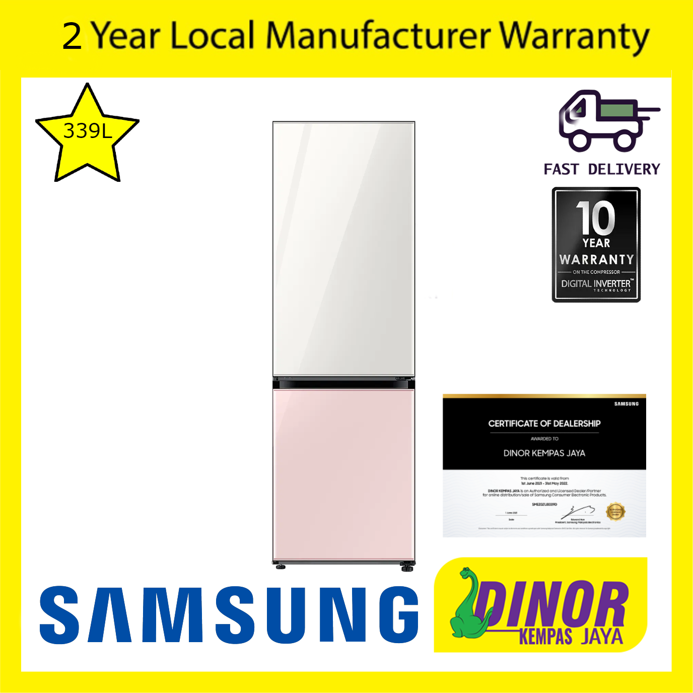 Samsung 339L BESPOKE Bottom Mount Refrigerator Glam Navy RB33T307029/ME ...