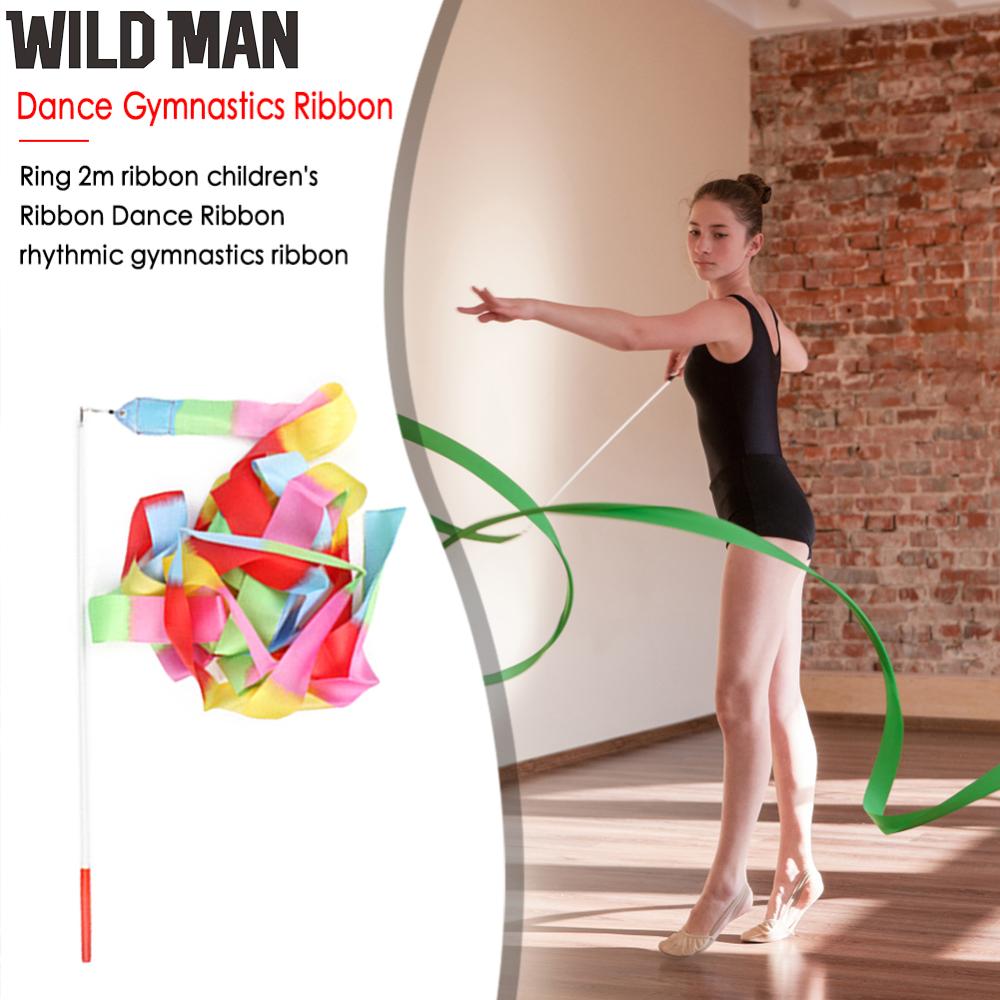 2m Gym Dance Ribbons Training Rainbow Stick Twirler Rhythmic Equipment ...